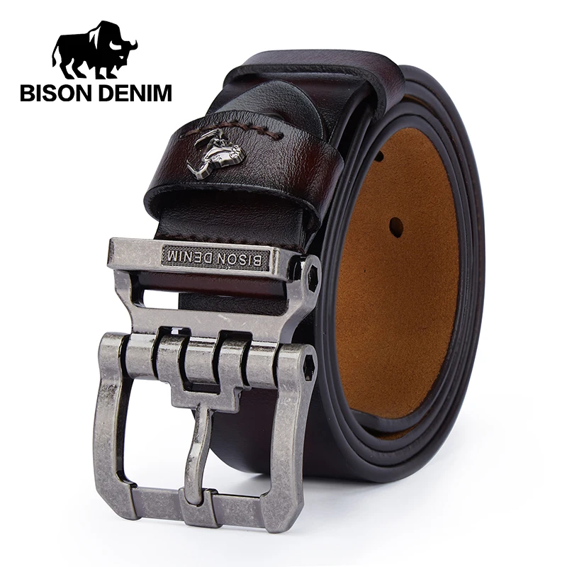 BISON DENIM Men' Belt High Quality Genuine Leather Luxury Strap Classic ...