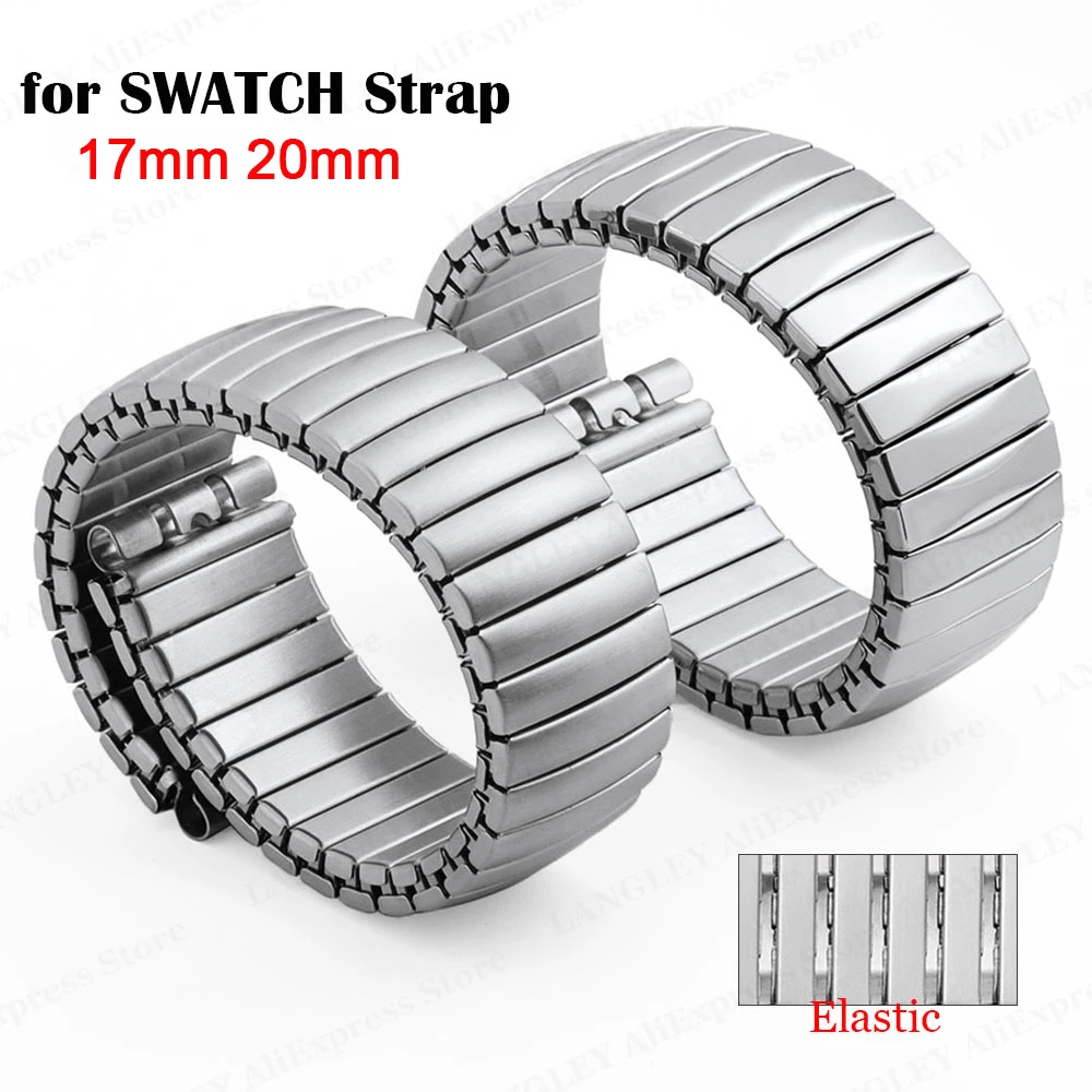 Stainless-Steel-Elastic-Watchband-for-Swatch-Watch-17mm-20mm-Polished ...