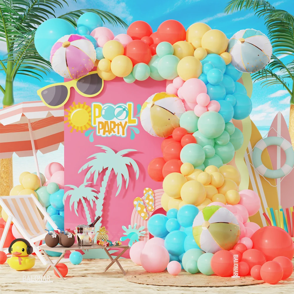1 Set Pool Theme Balloon Garland Arch Kit Blue Pink Beach Ball Summer ...