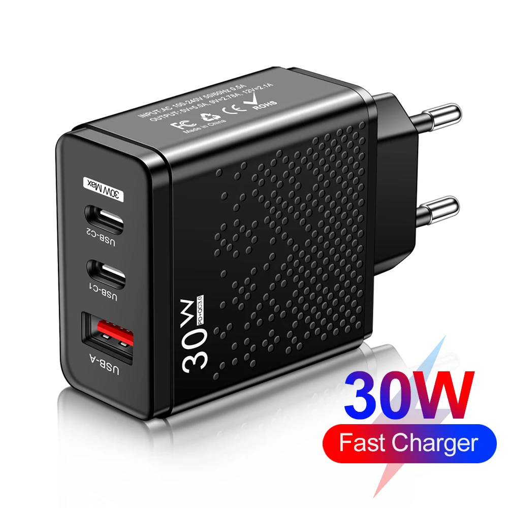 30w Moble Phone Charger Eu/us/uk Plug Pd Usb Fast Charger Quick Charge ...