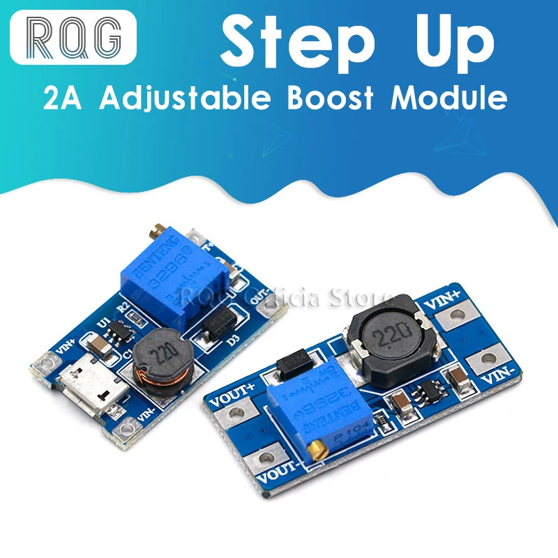 MT3608 DC DC Adjustable Boost Module 2A Boost Plate Step Up Module with MICRO USB 2V 24V to 5V ...