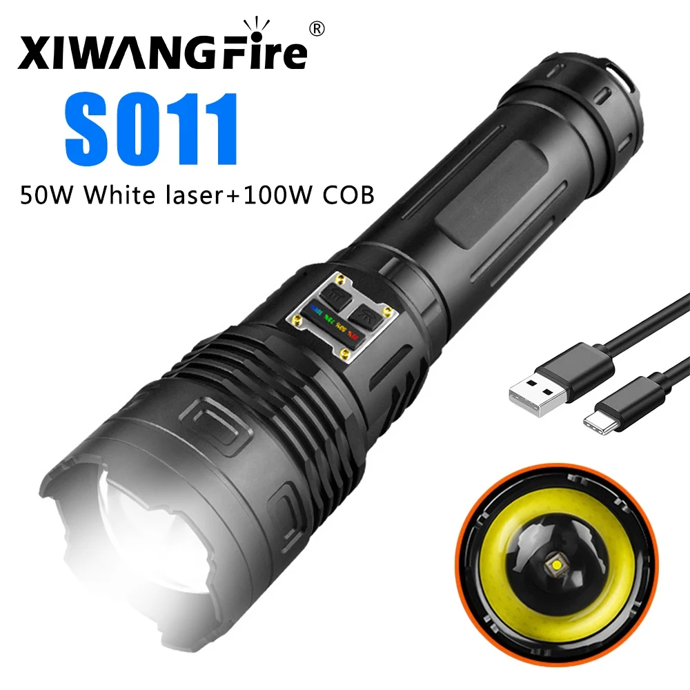 New S011 50W High Power LED Flashlight USB Rechargeable 100W COB ...