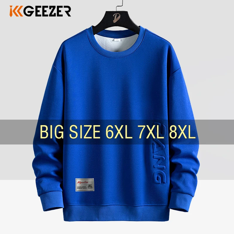 Men Sweatshirts Cotton Autumn Oversized 6XL 7XL 8XL Plus Size Long Sleeve O-Neck Pullovers ...