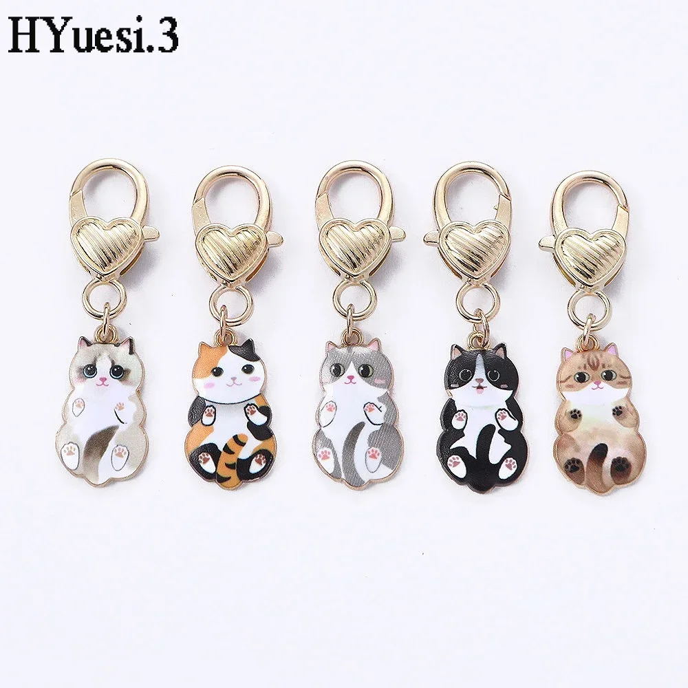 Cartoon Cat Keychain Kawaii Metal Kitty Animal Charms With Key Holder ...
