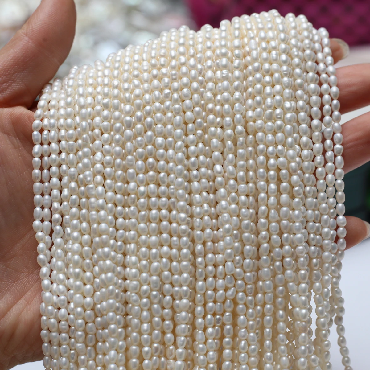 Grade A 3-4mm Natural Freshwater Pearls Rice Beads for Jewelry Making ...