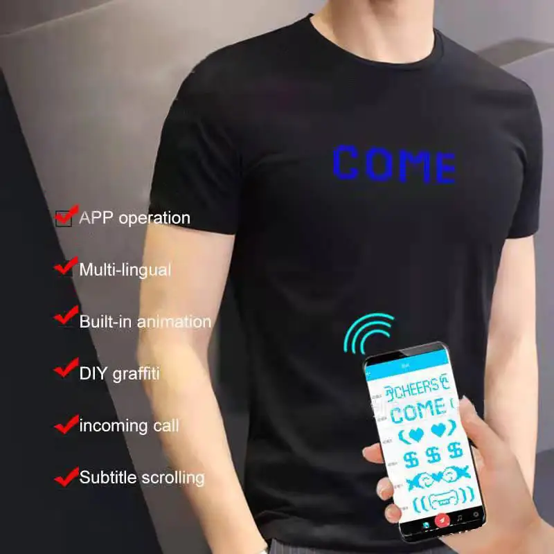 High-Quality-Custom-App-Wireless-Programmable-LED-Light-Men-T-Shirt-For ...