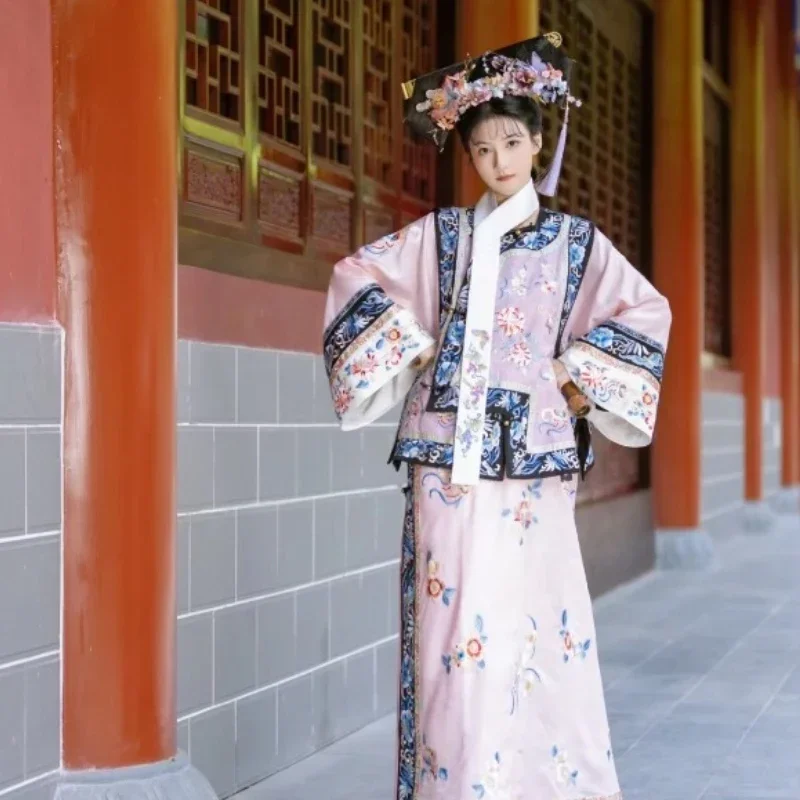 Qing-Dynasty-Princess-Dress-Women-Cute-Pink-Floral-Printed-Antique ...