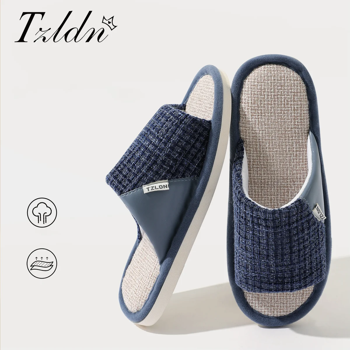 TZLDN Linen Slippers Women And Men Household Indoor Floor Slippers ...