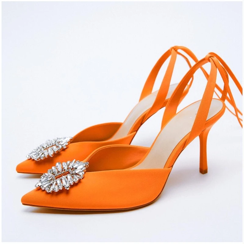 Designer Women Heels Lace-up Sexy Sandals Luxury Rhinestone Pointed Toe ...