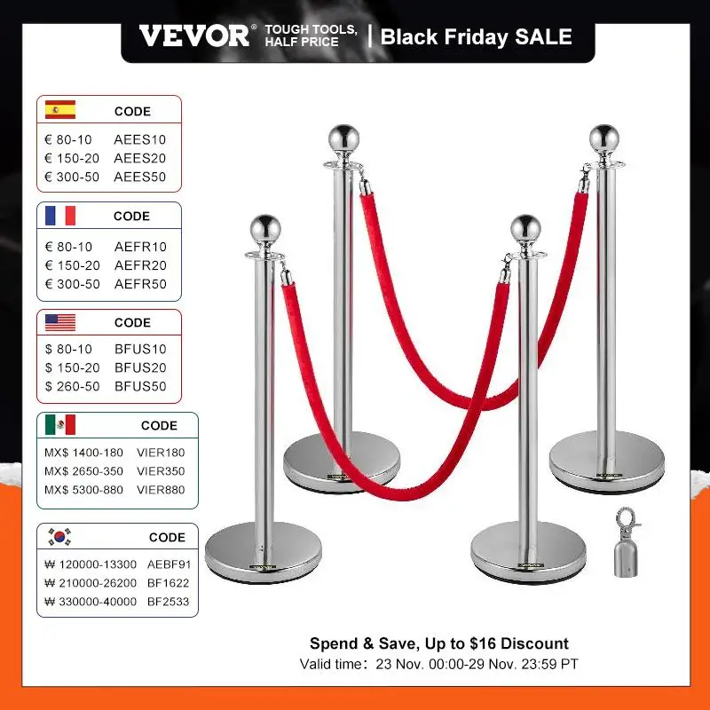 Vervor-38-Silver-and-silver-stanchion-column-Line-red-Velvet-rope-crowd ...