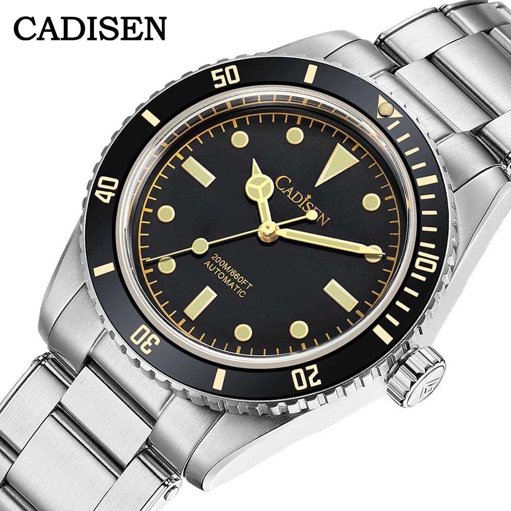 CADISEN Luxury Men Watch 38mm Diver Vintage Automatic Business Wristwatches NH35 Mechanical ...