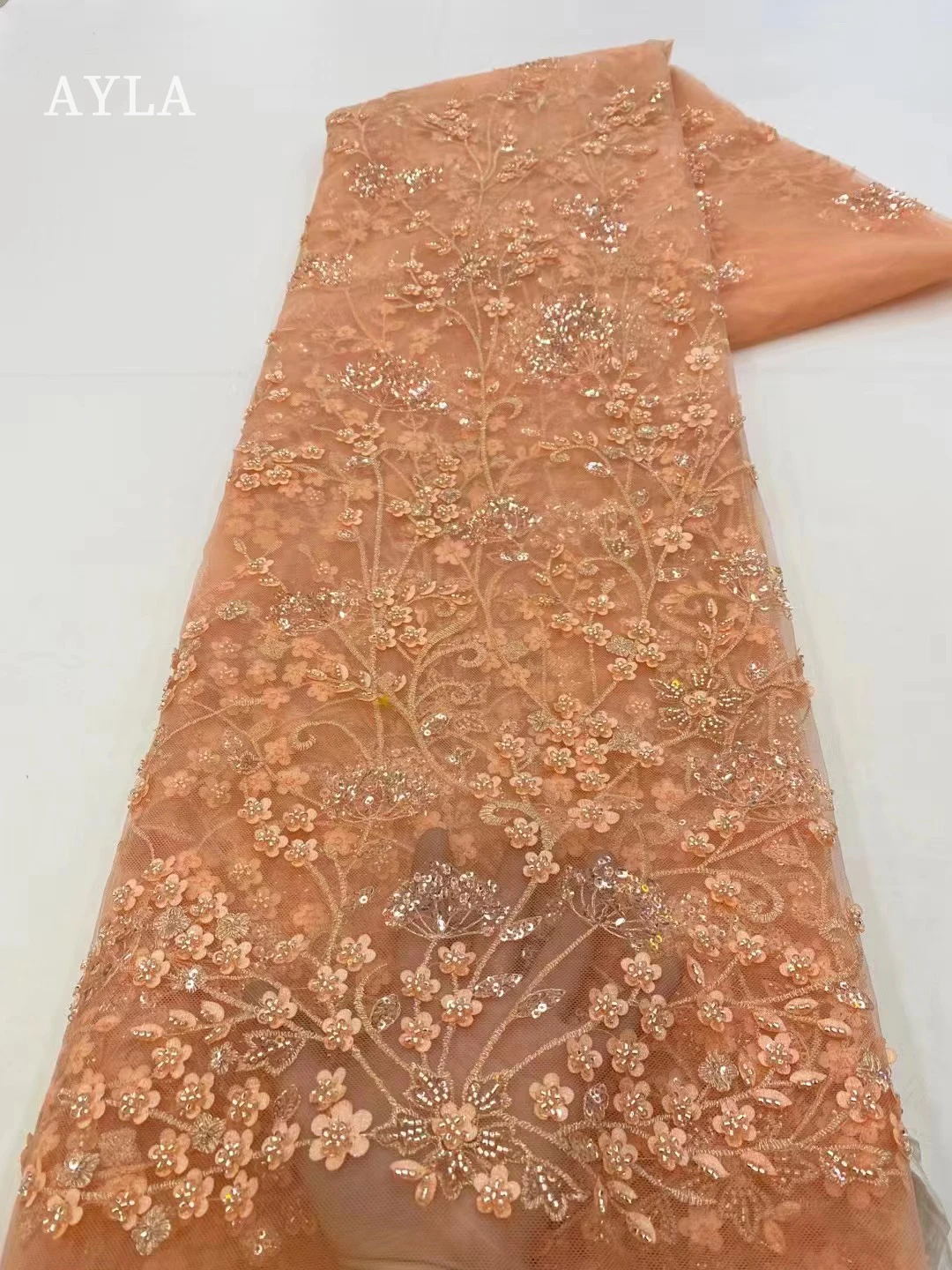 Tela de tul francés bordado 3d de alta gama, Material de encaje de ...