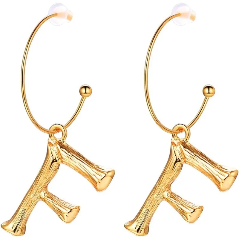 Initial-F-Earrings-Stainless-Steel-18k-Gold-Plated-Half-Hoop-Drop ...