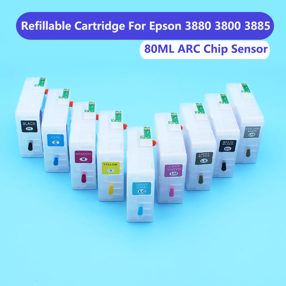 9 Colors/Lot For Epson 3880 3800 Refillable Ink Cartridge Empty Refill ...