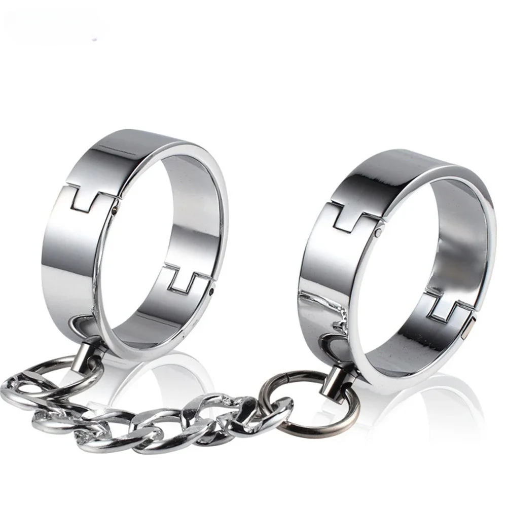 Heavy-Duty-Stainless-Steel-Handcuffs-Ankle-Cuffs-Chain-BDSM-Bondge-Gear ...