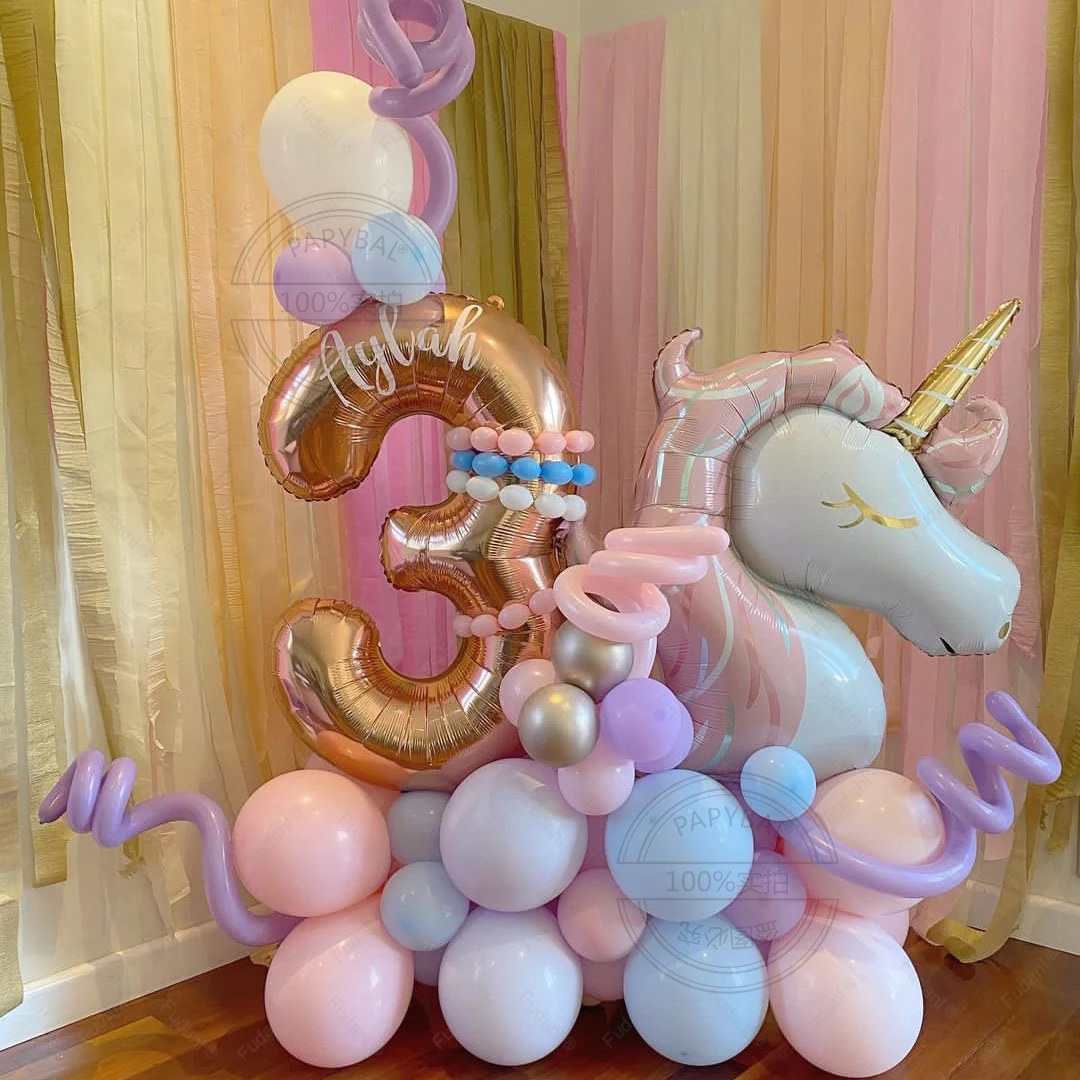 18Pcs Rainbow Unicorn Birthday Decoration Balloons Set Girl Pink Latex ...