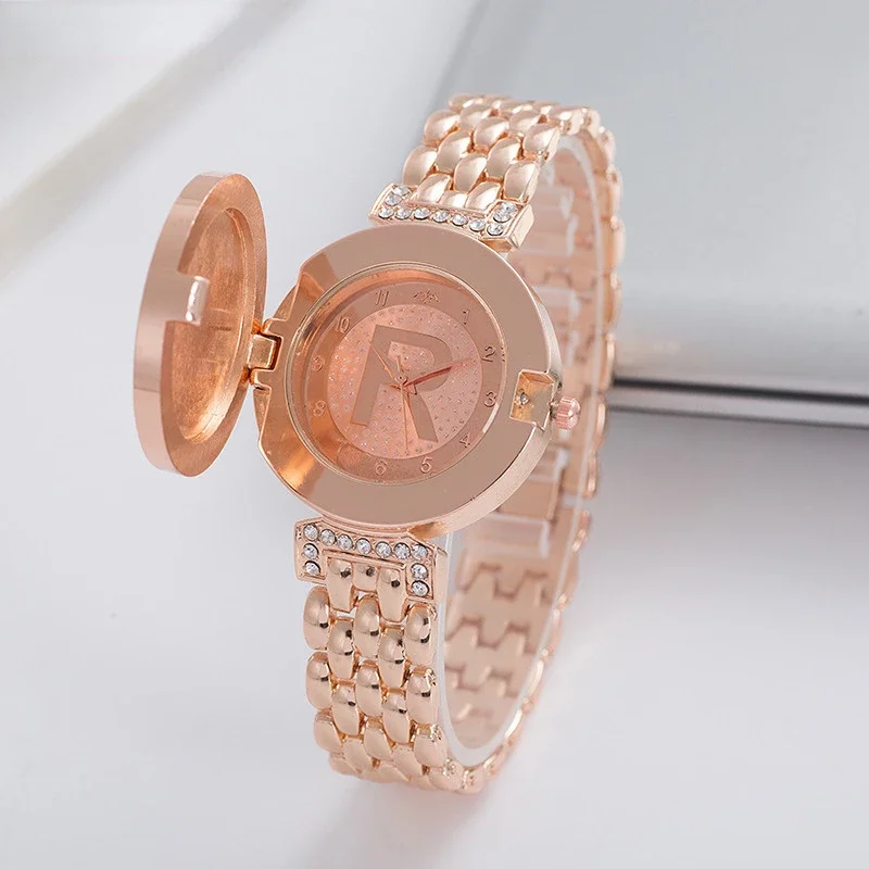 Relojes-de-cuarzo-con-tapa-nica-para-mujer-cristal-de-letra-R-moda ...