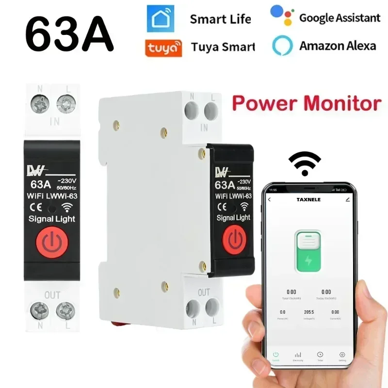 Tuya-63A-Wifi-disyuntor-inteligente-Monitor-de-potencia-medidor-de ...