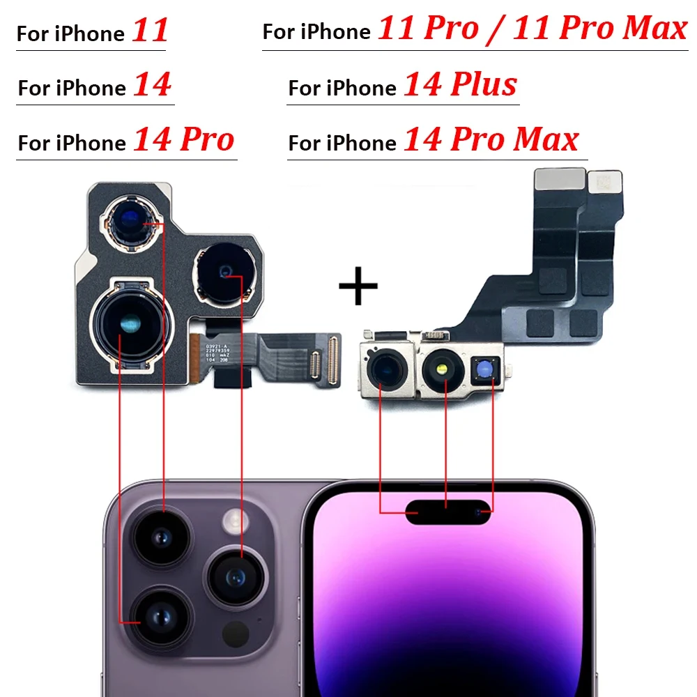 NEW-Tested-For-iPhone-11-14-Pro-Max-Back-Rear-Camera-Module-Flex-Front ...