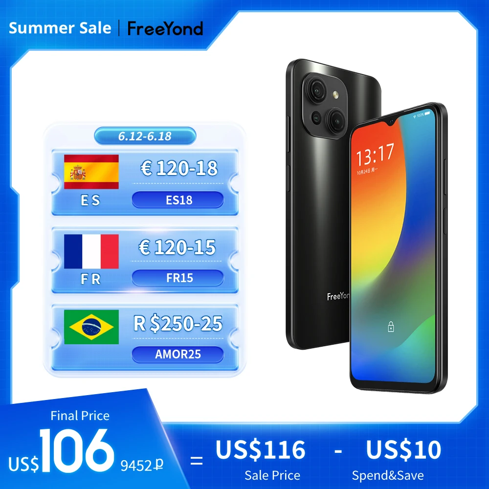 FreeYond teléfono móvil M5, Smartphone con pantalla IPS de 90Hz, 8GB ...