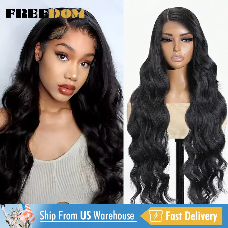 FREEDOM Synthetic Lace Front Wig Long Wavy 36 " Body Wave Side Part ...