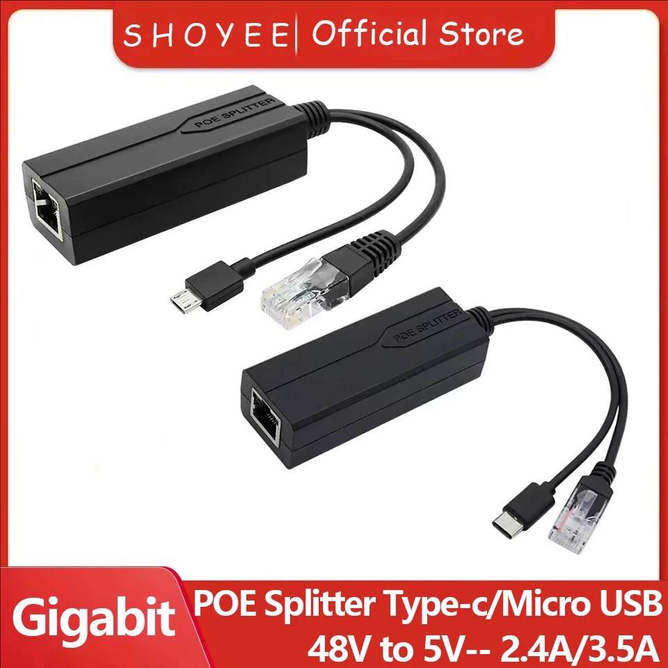 Divisor POE 48V a 5V Micro USB tpye-C 100Mbps y 1000Mbps Gigabit POE ...