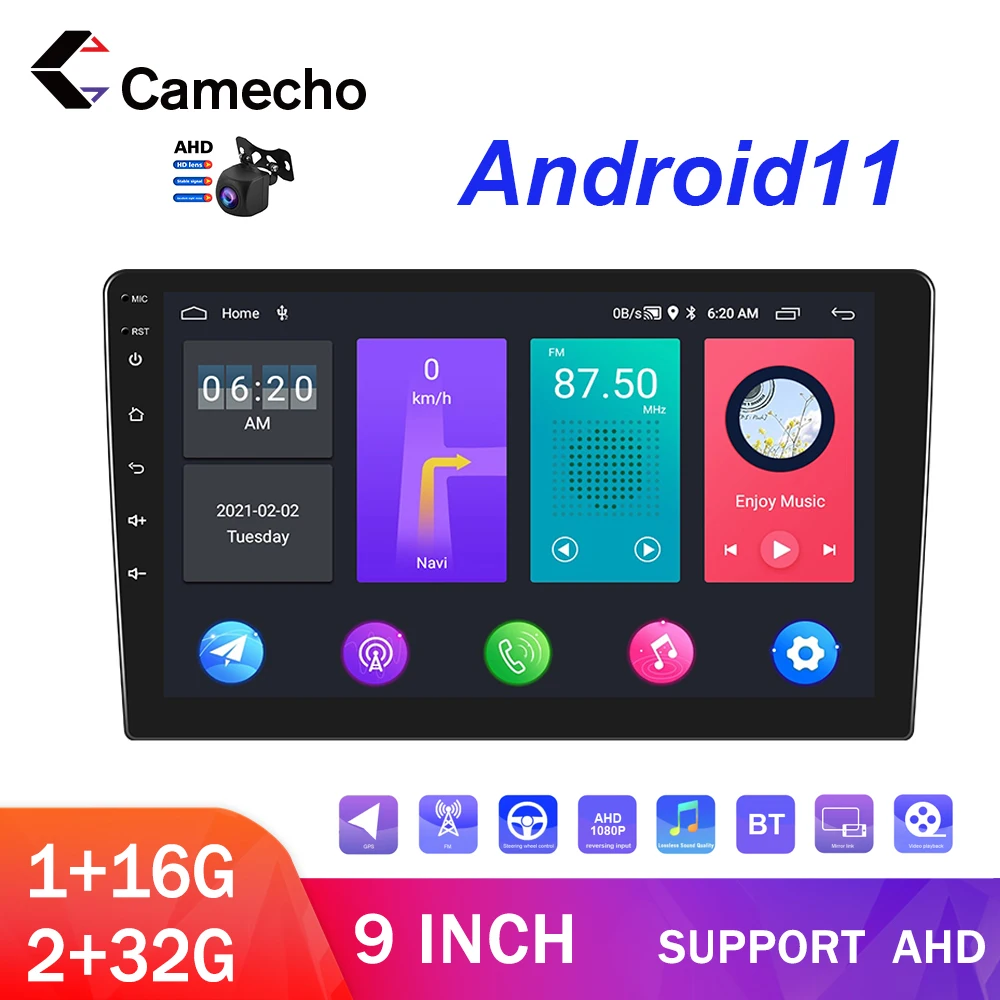 Camecho android 11 9 Polegada 2 din carro multimídia player de vídeo estéreo universal rádio gps ...