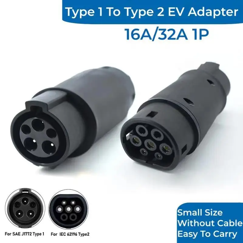 Type1 to Type2 EV Charger Adapter Socket 16A/32A J1772 to IEC 62196 EVSE Electric Vehicle ...