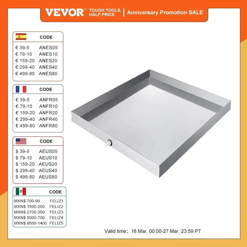 VEVOR Multi-Size Washing Machine Pan Stainless Steel Drip Drain Floor ...