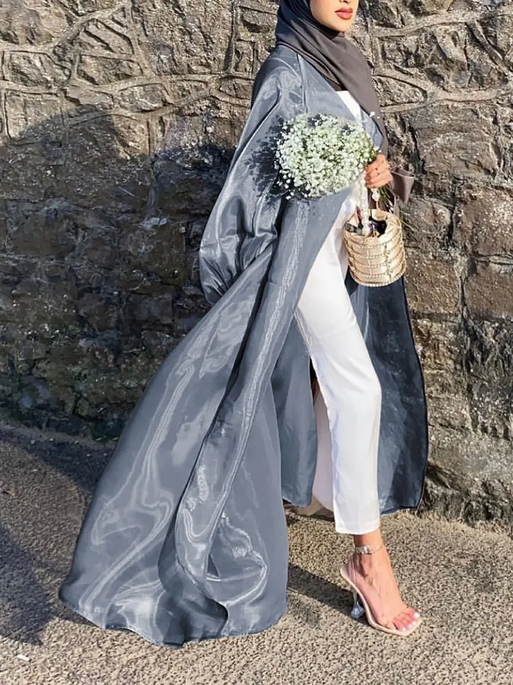 Organza-Open-Abaya-Shimmering-Kimono-Women-Summer-Puff-Sleeve-Muslim-Arabic-Long-Dress-Islamic ...