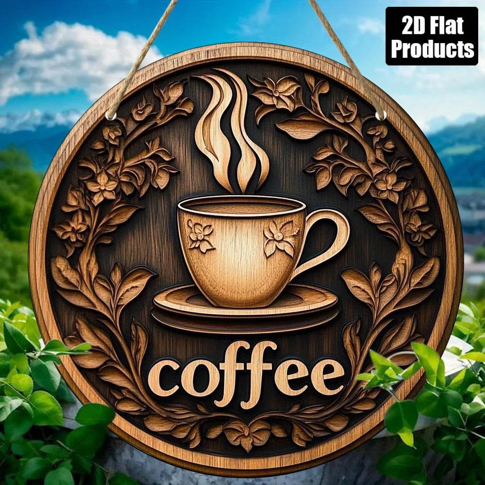 2D Flat, 1pc Coffee-Themed Round Wall Decor - Elegant Cup Design with ...