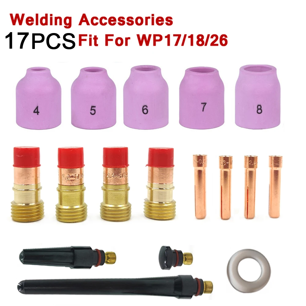 17PCS-TIG-Welding-Torches-Stubby-Gas-Lens-Collets-Alumina-Nozzles-Back ...