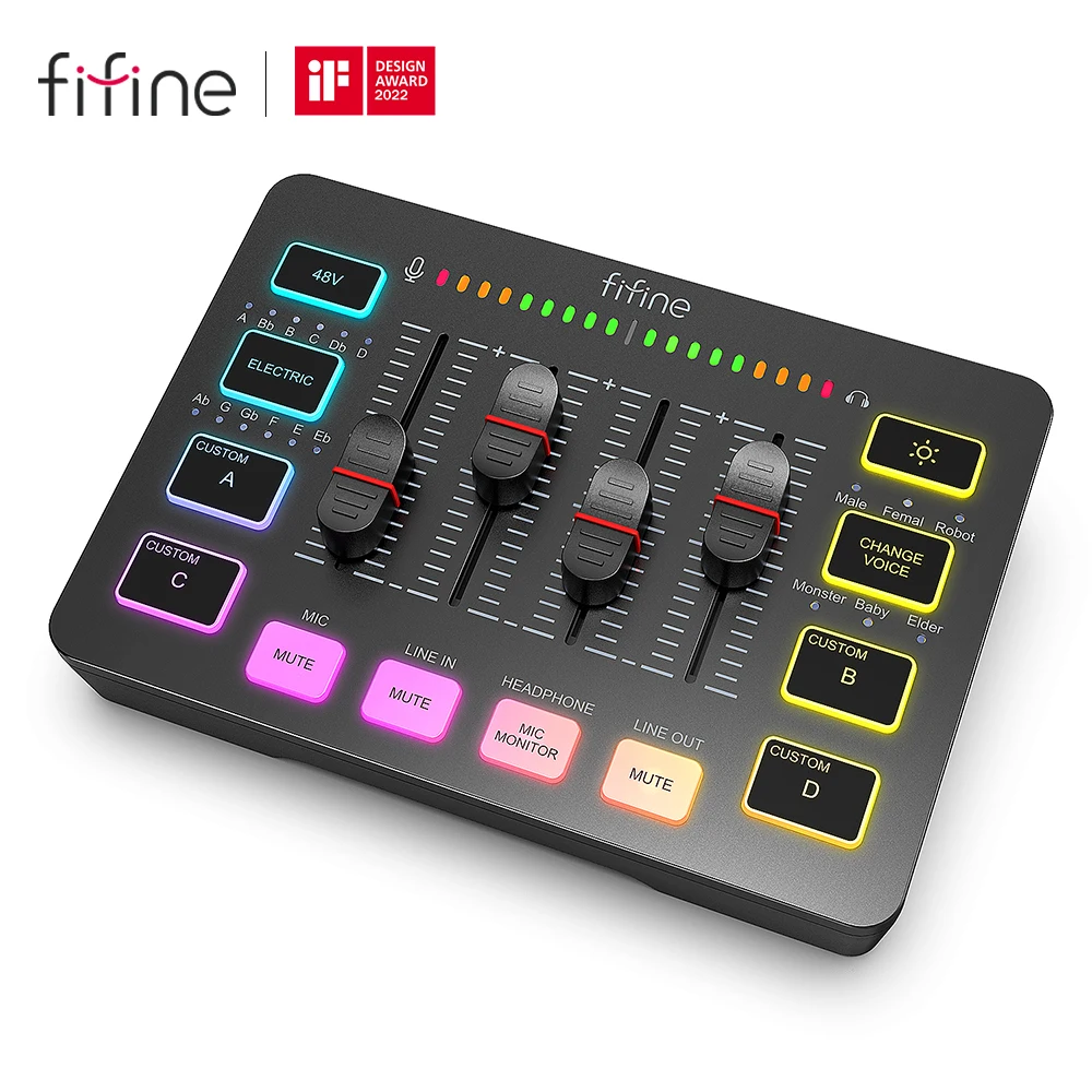 FIFINE-Mixer-de-udio-para-jogos-mixer-RGB-de-4-canais-com-interface-de ...