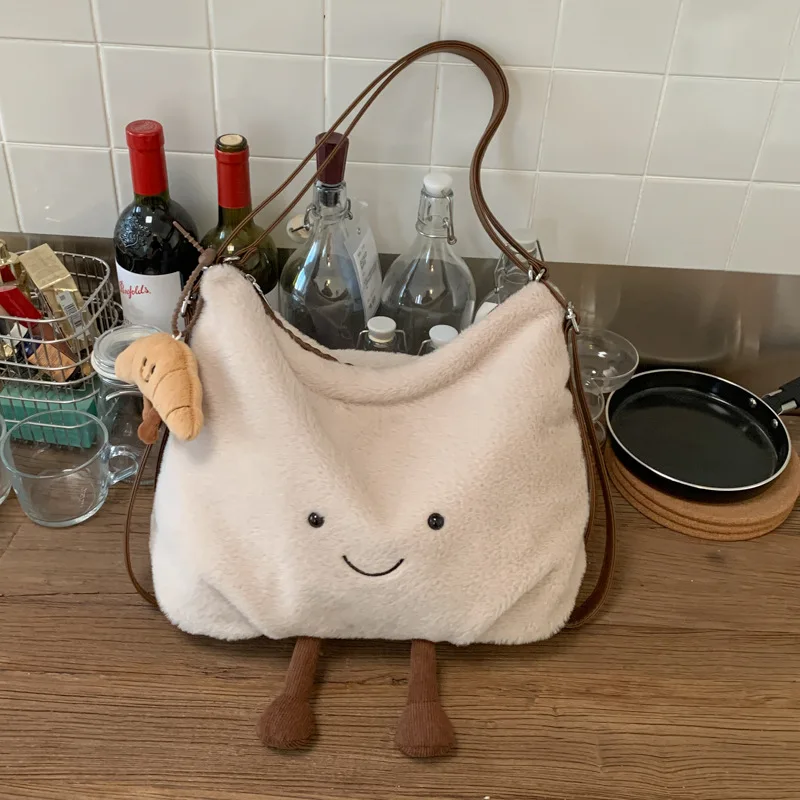 Cute Fluffy Tote Bag Women Trendy Preppy Style Large Capacity Shoulder ...