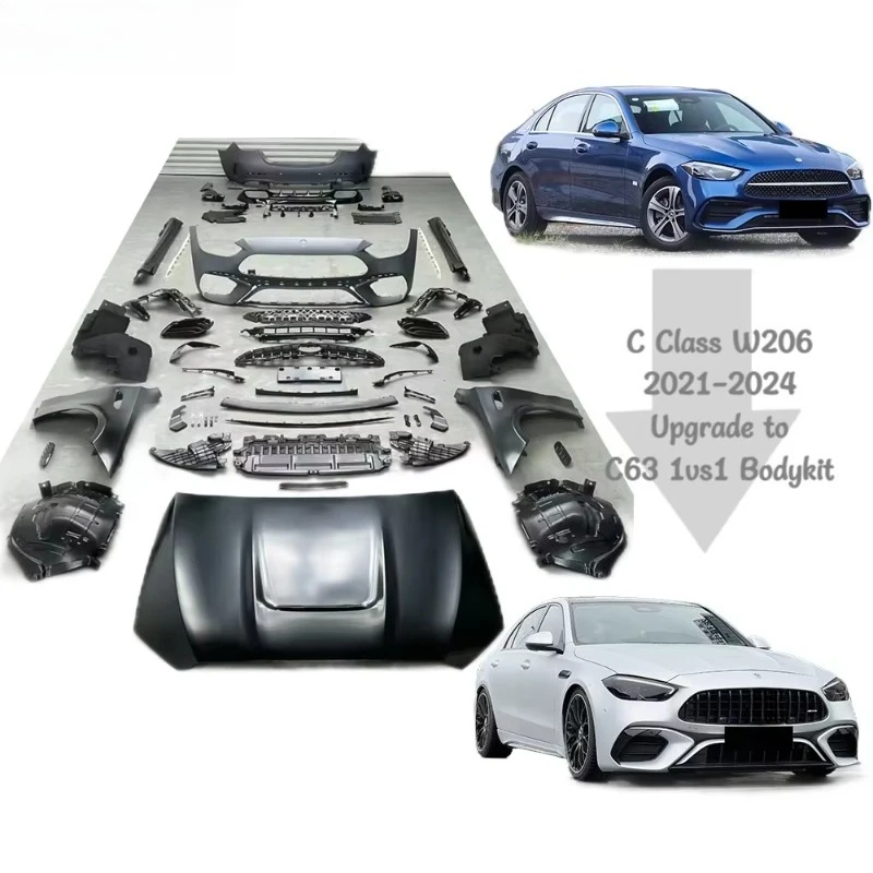 C-Class W206 to C63 Body Kit 1:1 Upgrade Kit Front Bumper Grille Cover ...