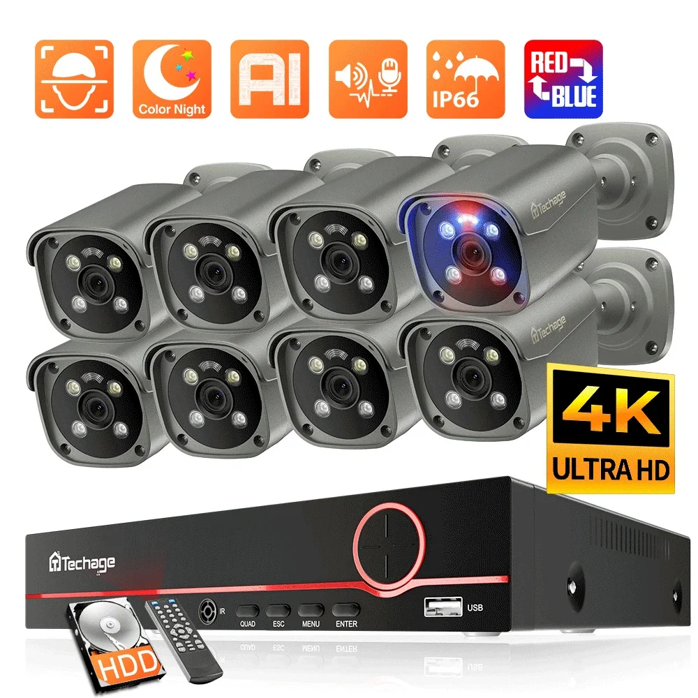 Techage-HD-4K-8MP-PoE-Camera-System-Video-Surveillance-8CH-NVR-Kit-AI ...