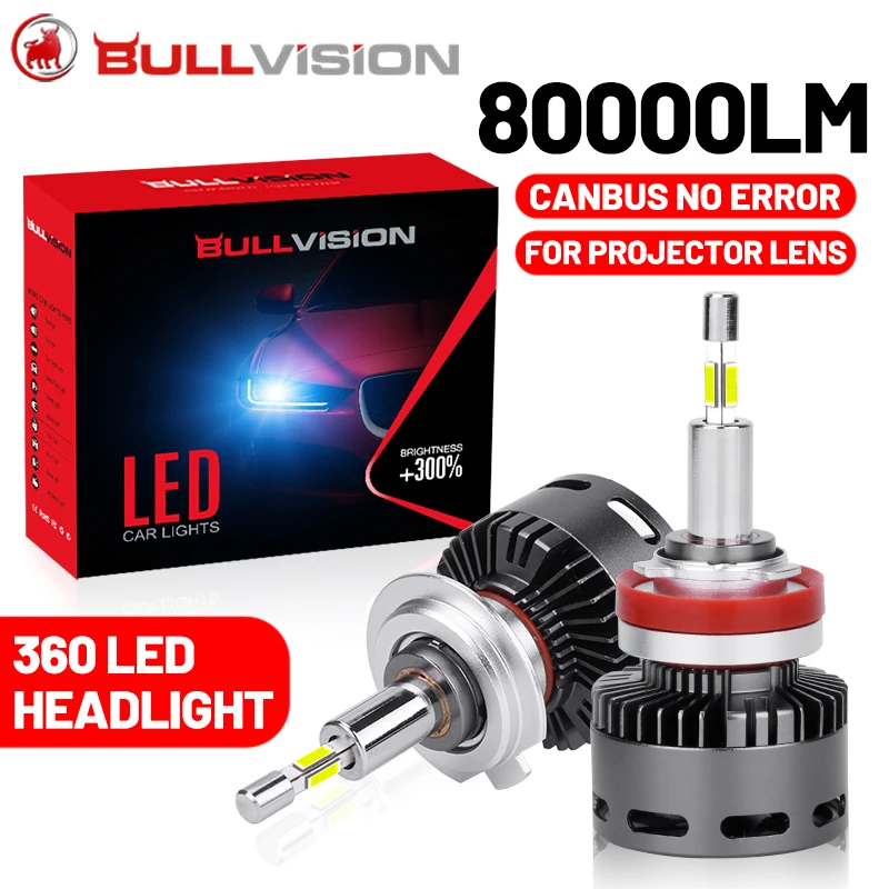 BULLVISION-360-H1-LED-80000LM-200W-LED-H7-H11-H4-H8-H9-9005-HB3-9006 ...