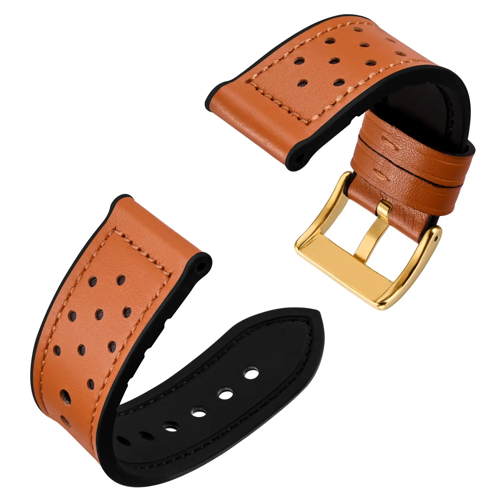 Anbeer-Genuine-Leather-Silicone-Watch-Strap-WatchBand-Durable ...