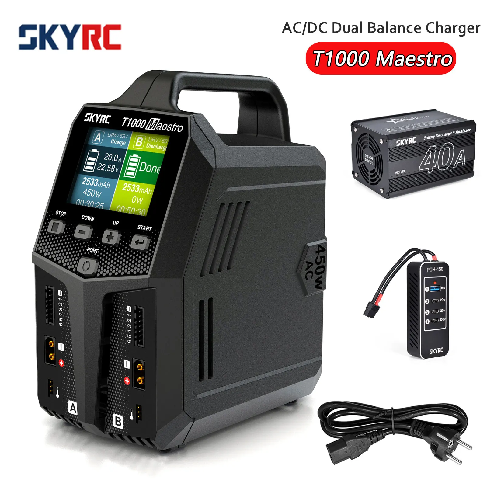 SKYRC-T1000-Maestro-Charger-AC-DC-Dual-Balance-Charger-450W-1000W-1-6S ...