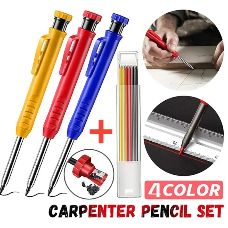 Metal-Solid-Carpenter-Pencil-Set-with-Refill-Leads-Built-in-Sharpener ...
