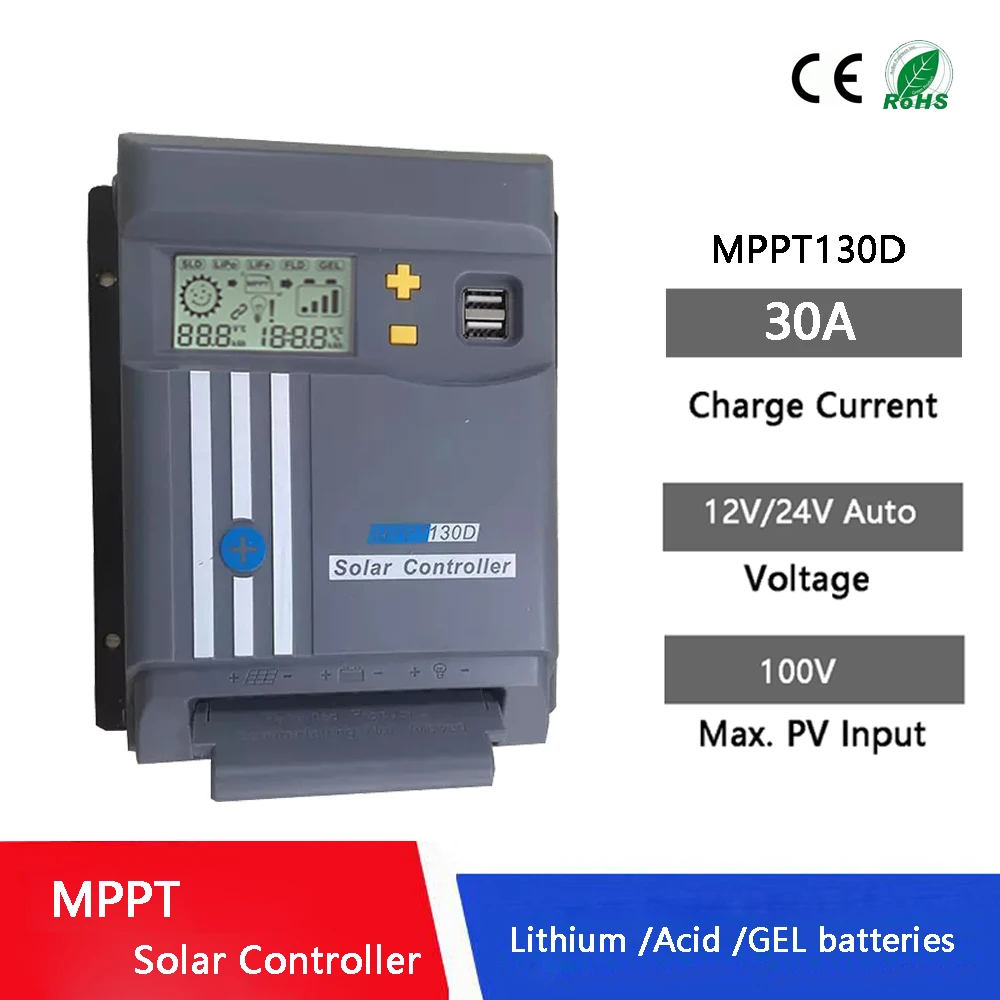 MPPT 30A 태양광 충전 컨트롤러 WiFi 블루투스 배터리 레귤레이터 듀얼 USB LCD 디스플레이, 최대 100V 태양 ...