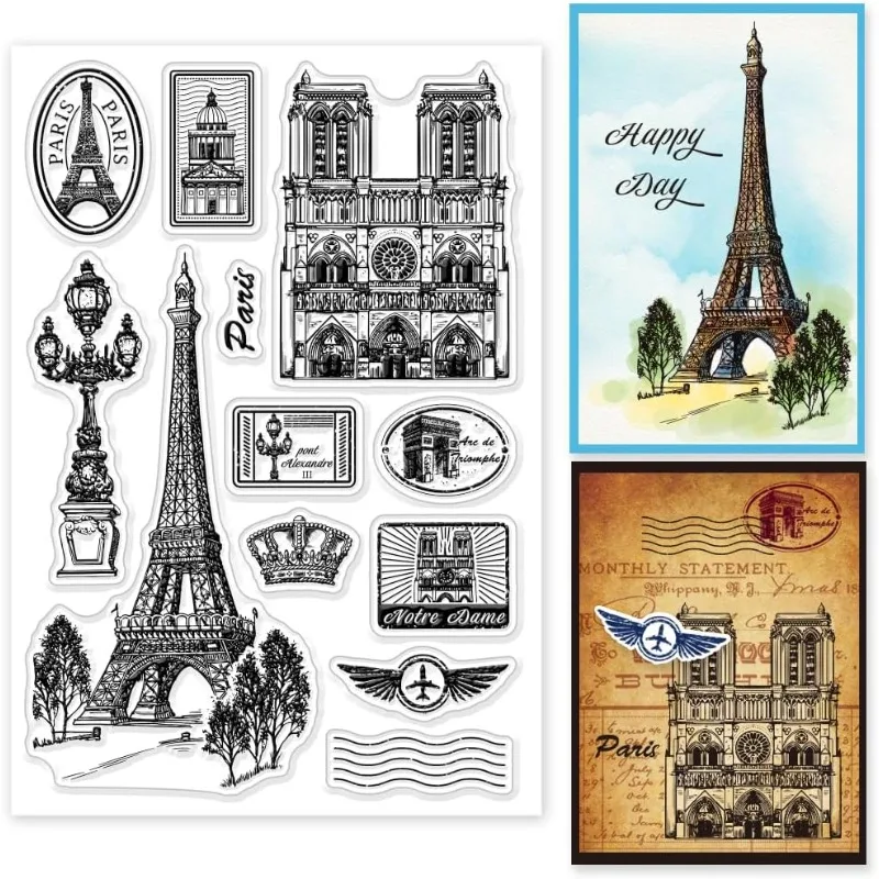 1pc Paris Tower Clear Stamp Paris Notre Dame Clear Rubber Stamps for ...