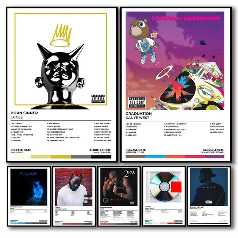 Pop Hip Hop Rapper Music Album Cover Poster Set Kanye West Kendrick ...