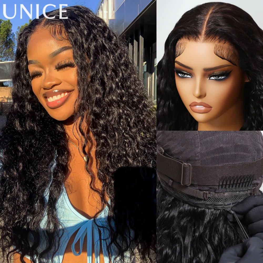 UNice Hair Drawstring Cap Water Wave Wig With Baby Hair Pre Cut Pre ...