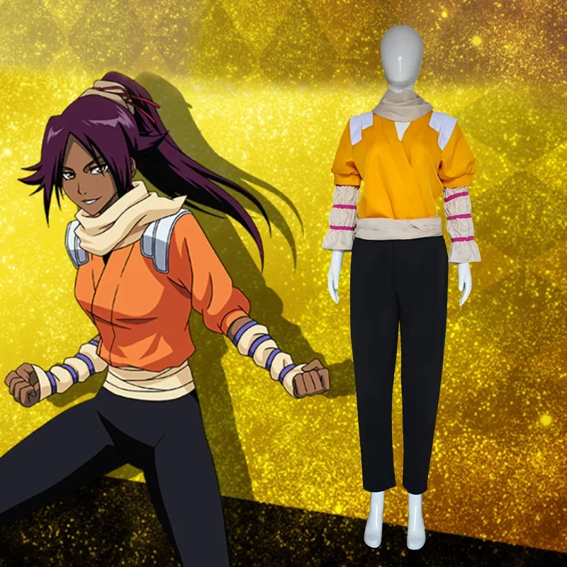 Anime-Bleach-Shihouin-Yoruichi-Cosplay-Costume-Yellow-Long-Sleeves ...