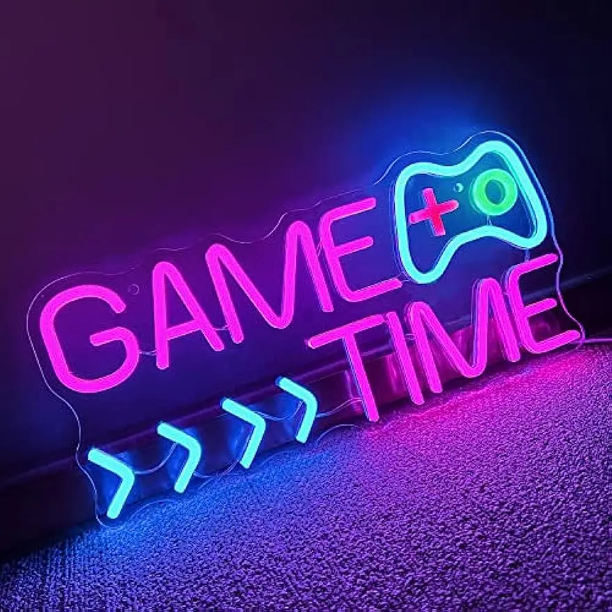 GAME TIME LED Neon Sign Wall Decor Gaming Neon Sign for Bedroom USB ...