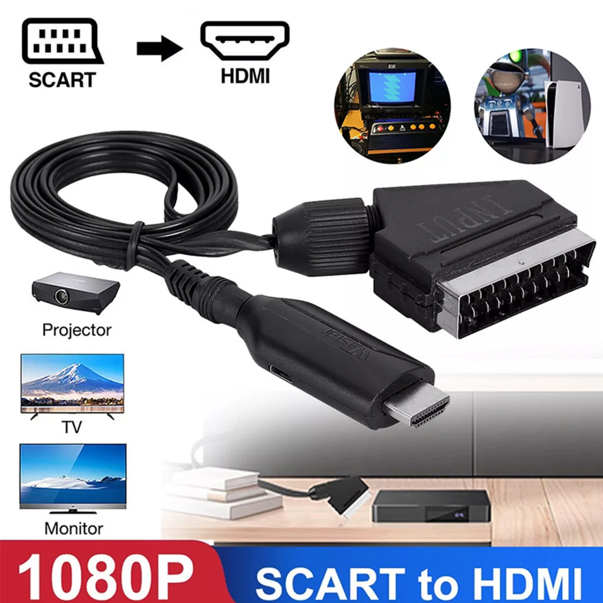 1/2/3/5PCS SCART to HDMI Converter with Cable Scart in HDMI Out HD 720 ...