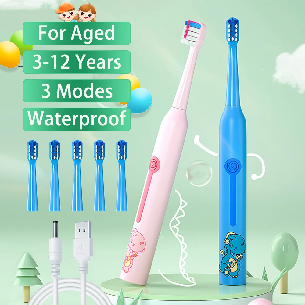 Electric-Children-s-Toothbrush-Cute-Dinosaur-Child-Teeth-Brush-6-Heads ...