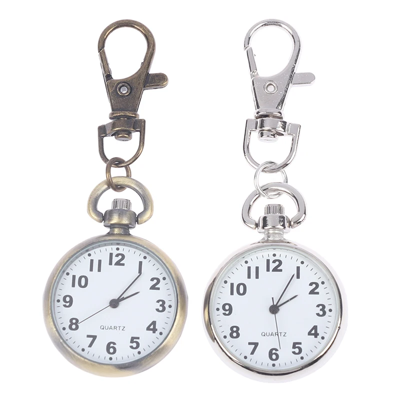 Retro-Bronze-Quartz-Pocket-Watch-Keychain-Movement-Alloy-Keyring-Round ...
