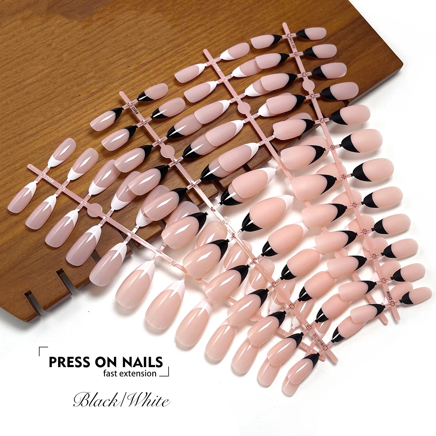 120pcs French Tip Press on Nails Almond Shape False Nails Full Cover ...